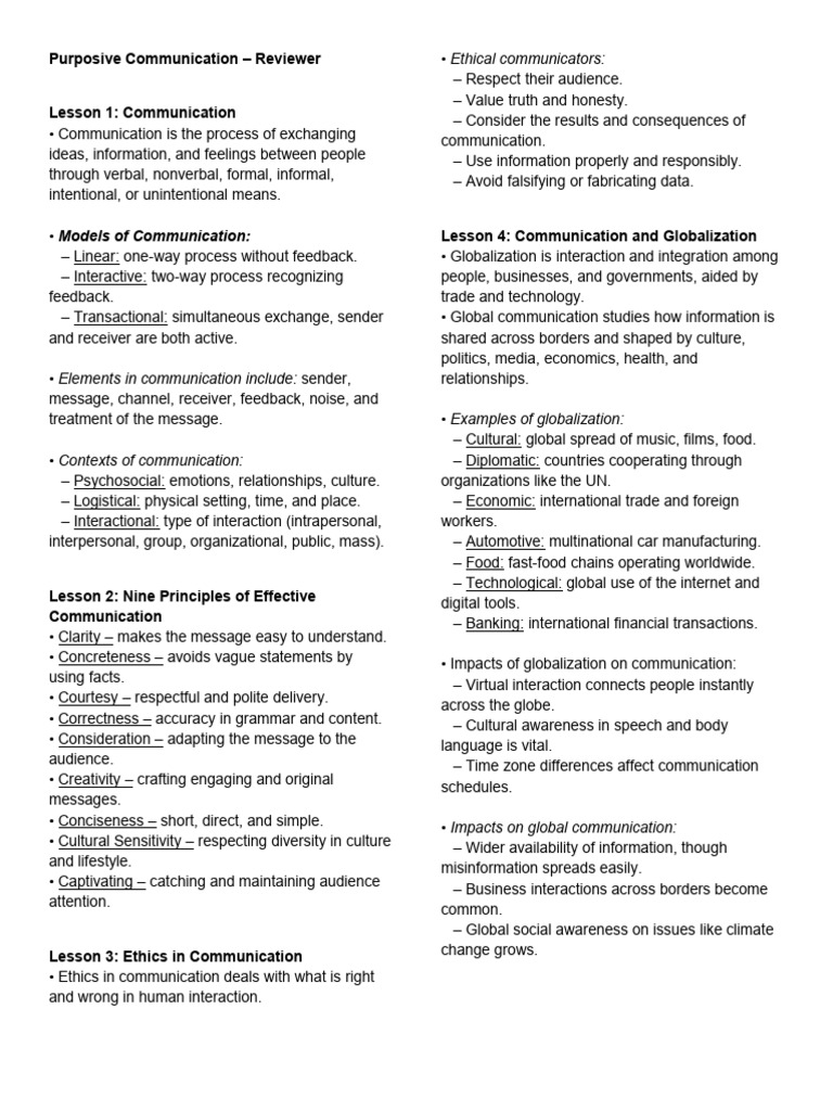 Purposive Communication Reviewer | PDF | Communication | Social Psychology