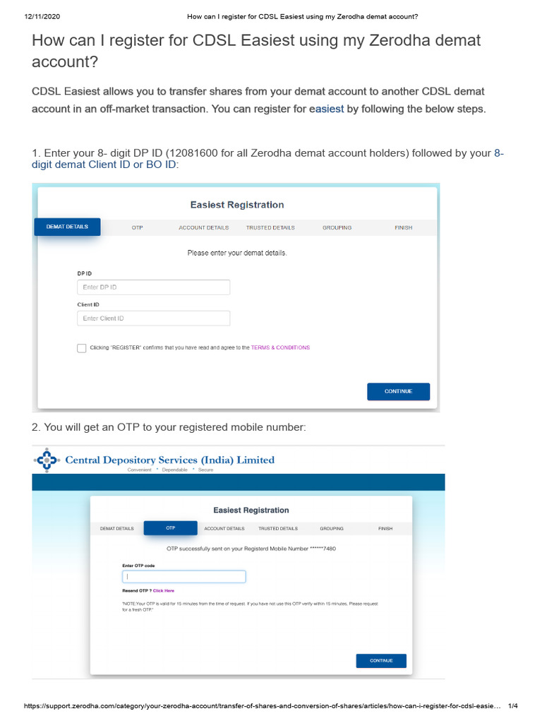How Can I Register For CDSL Easiest Using My Zerodha Demat Account | PDF