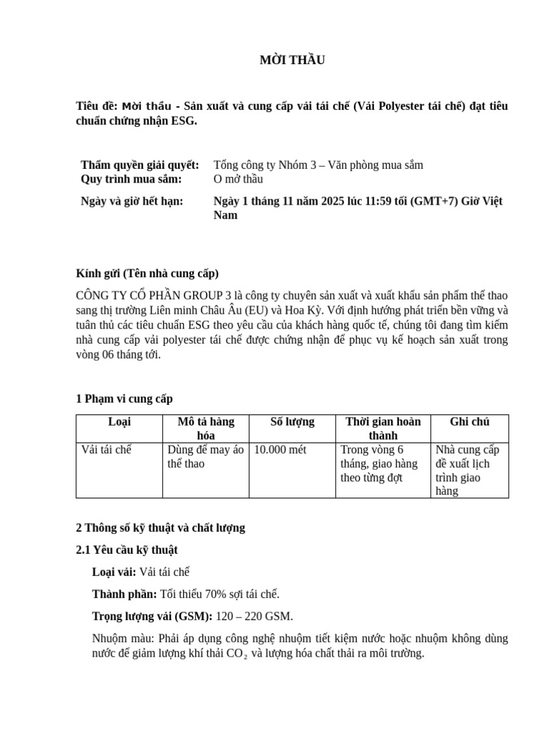 Invitation To Tender | PDF