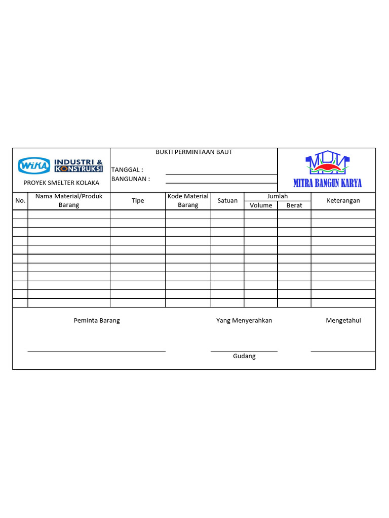 Form Bukti Permintaan Material | PDF