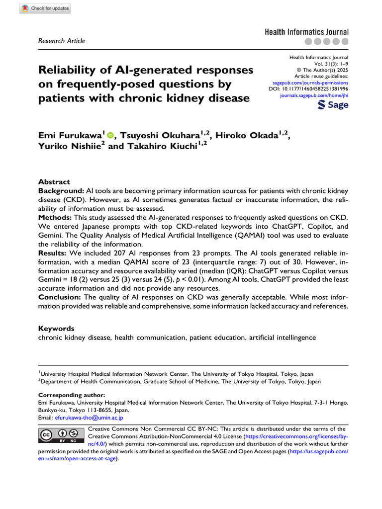 AI Reliability in Chronic Kidney Disease FAQs | PDF | Chronic Kidney ...