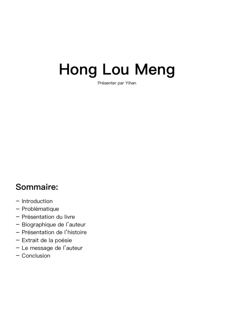Analyse de "Hong Lou Meng" et son impact | PDF