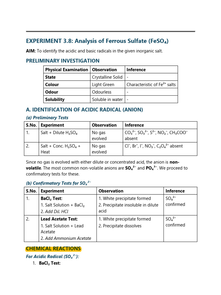 3.8 Analysis of Ferrous Sulfate | PDF | Salt (Chemistry) | Acetate
