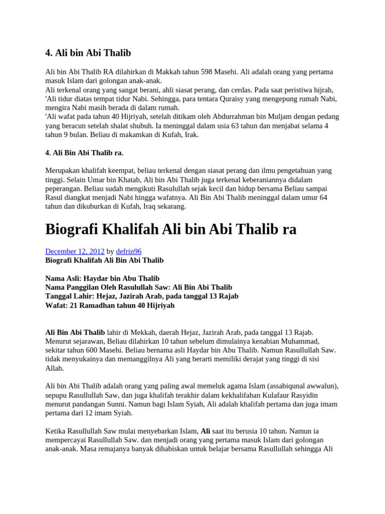 Ali Bin Abi Tholib | PDF