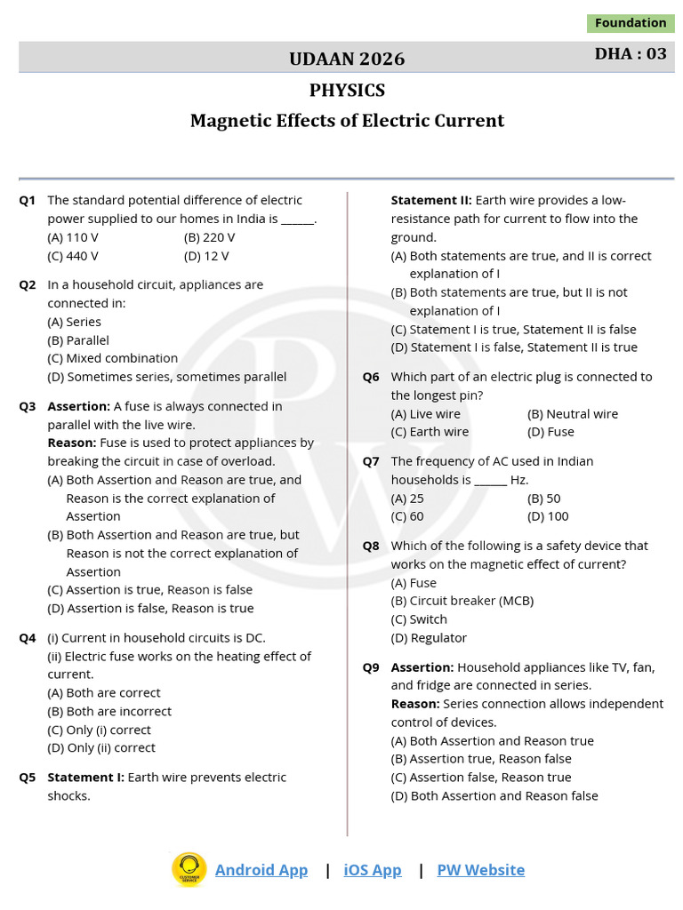 Magnetic Effects of Electric Current - DHA 03 | PDF | Mains Electricity ...