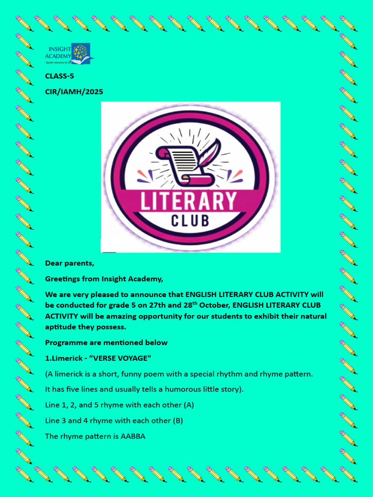 English Literary Club Activity | PDF