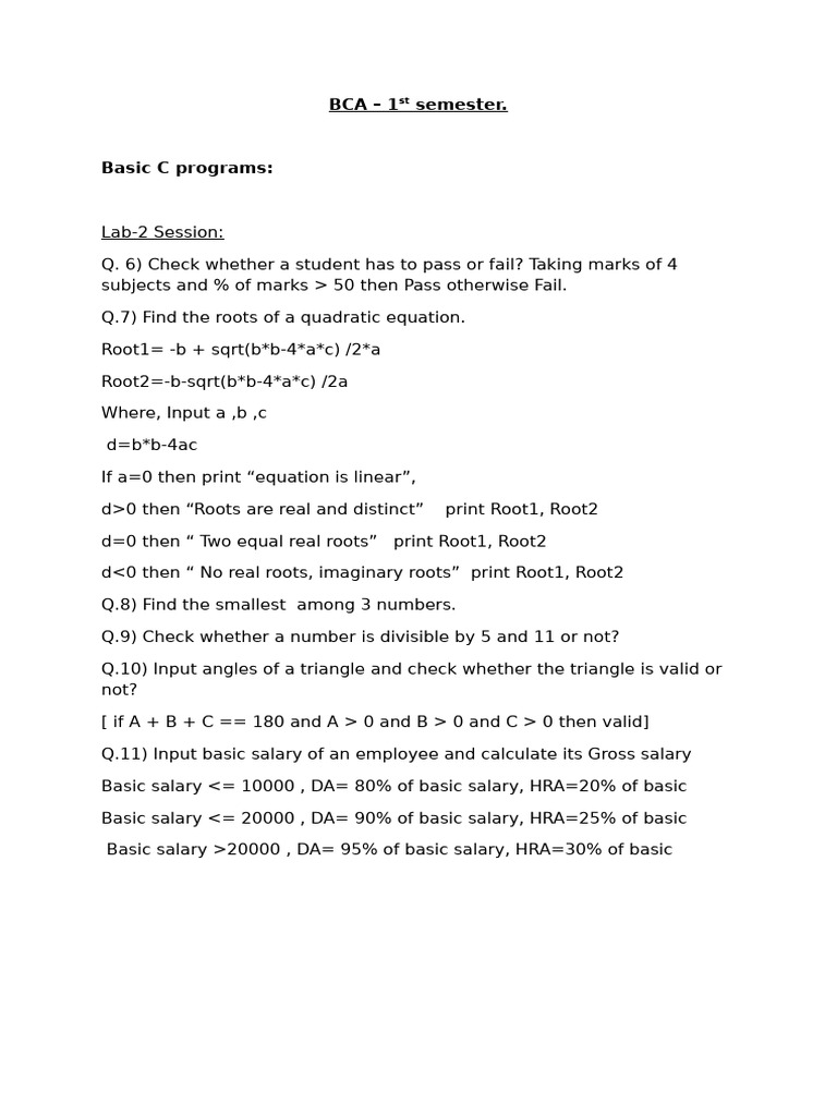 BCA 2nd Session Lab | PDF