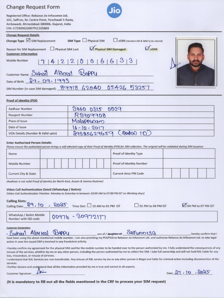 E Sim Replacement Form & ID Proofs | PDF