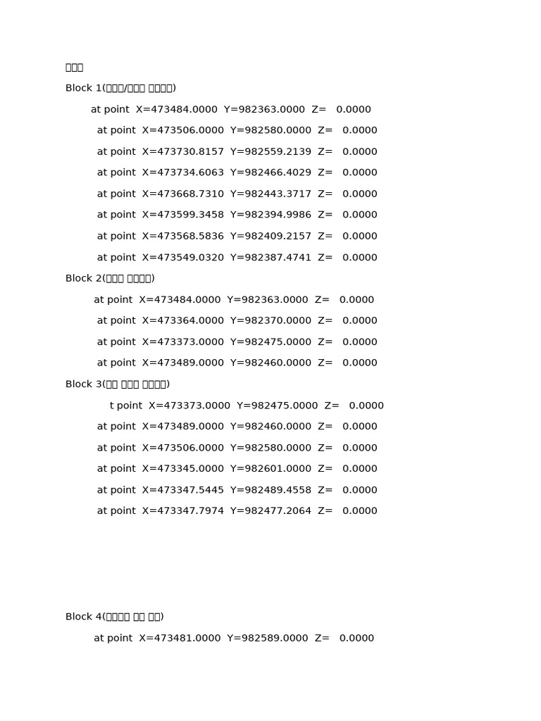 Detailed Block Coordinates List | PDF