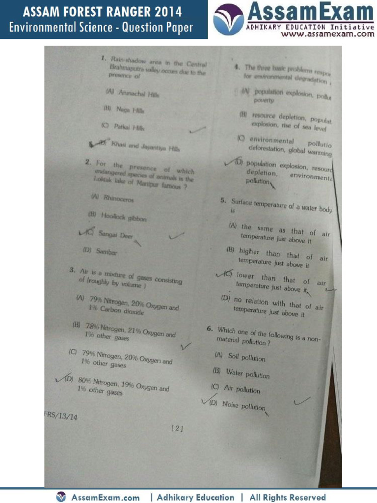 Forest Ranger 2018 - Environmental Science - Qs Paper | PDF