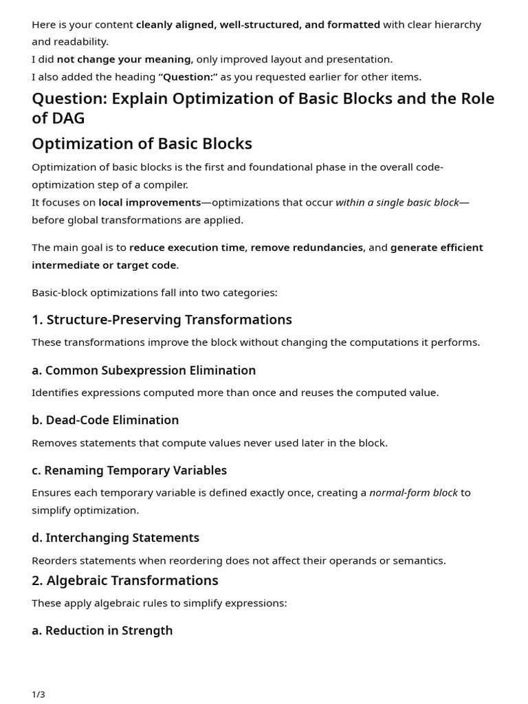 Basic Block Optimization and DAG Role | PDF | Program Optimization ...