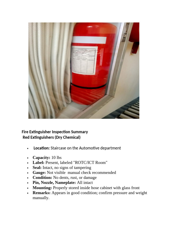Fire Extinguisher Inspection Summary | PDF