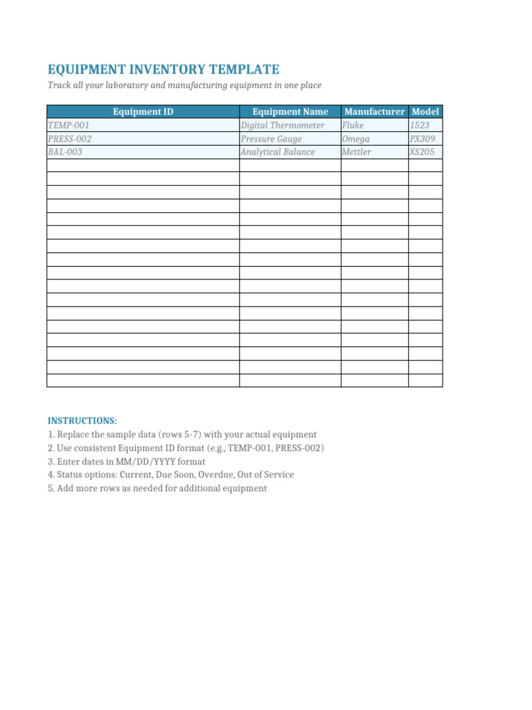Equipment Inventory Template | PDF
