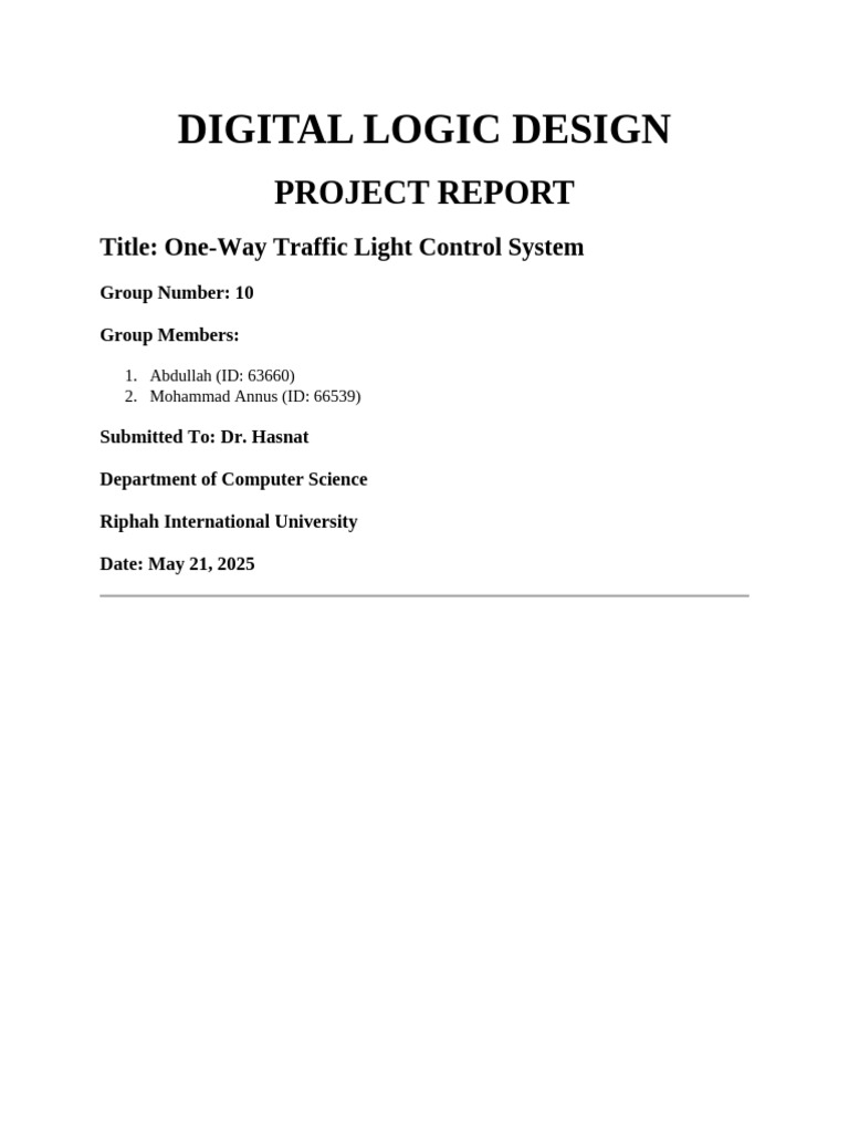 Project Report DLD | PDF | Traffic | Electrical Network
