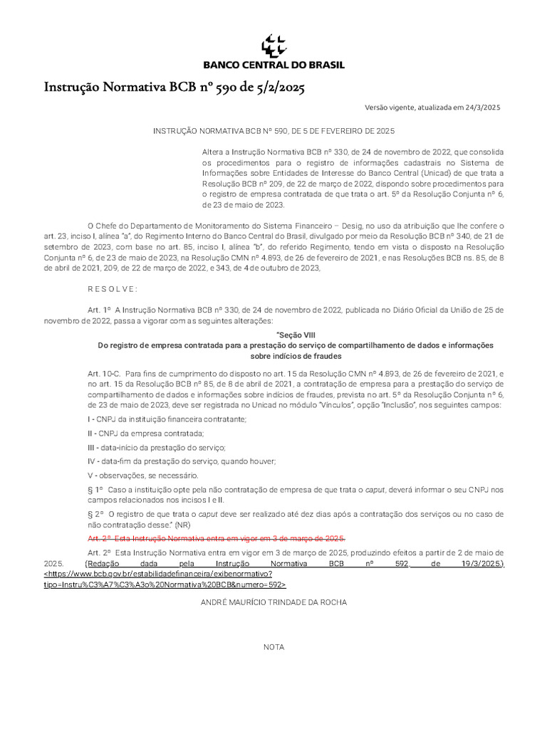 Alterações na IN BCB nº 590/2025 | PDF