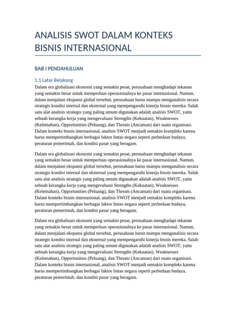 Makalah SWOT Bisnis Internasional Tahap1 | PDF