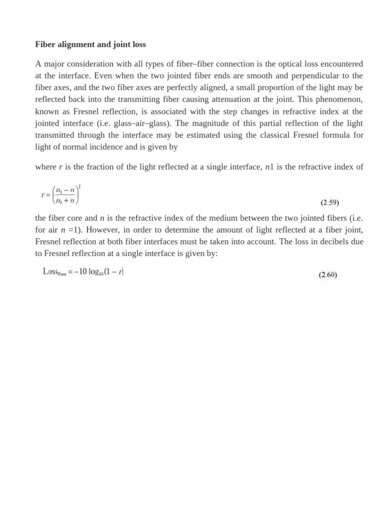 Fiber Joint Losses and Alignment Issues | PDF | Dispersion (Optics ...