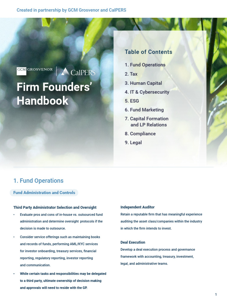 GCM Grosvenor and CalPERS Firm Founder's Handboo | PDF | Regulatory ...