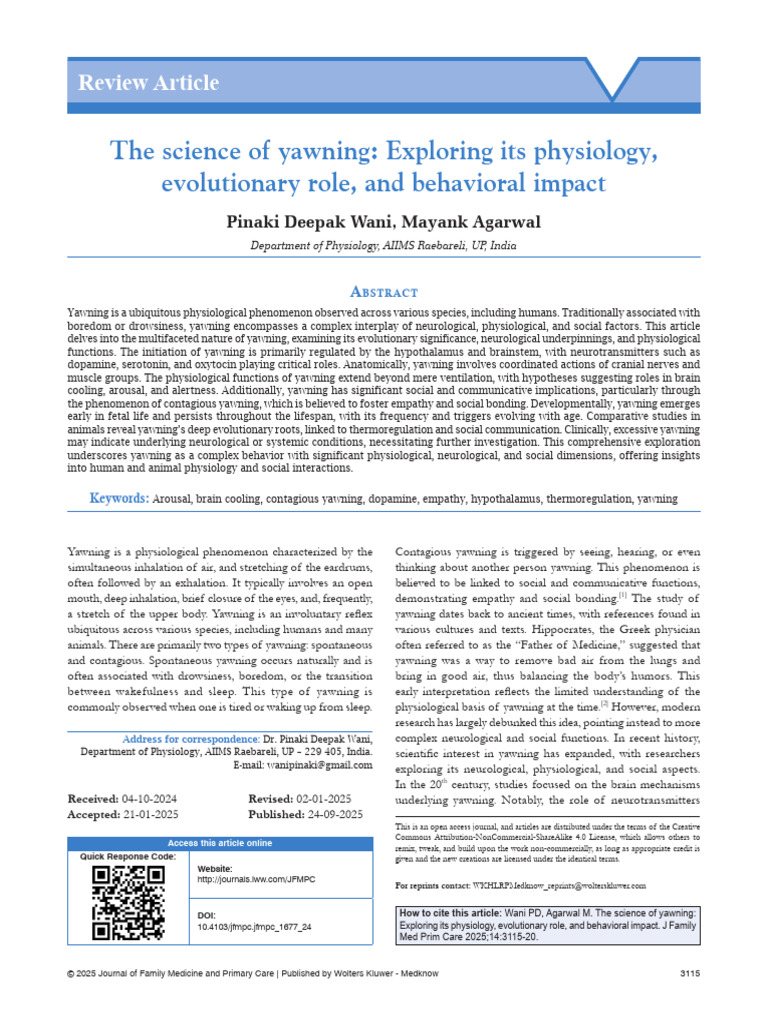 The Science of Yawning Exploring Its Physiology,.3 | PDF | Serotonin ...
