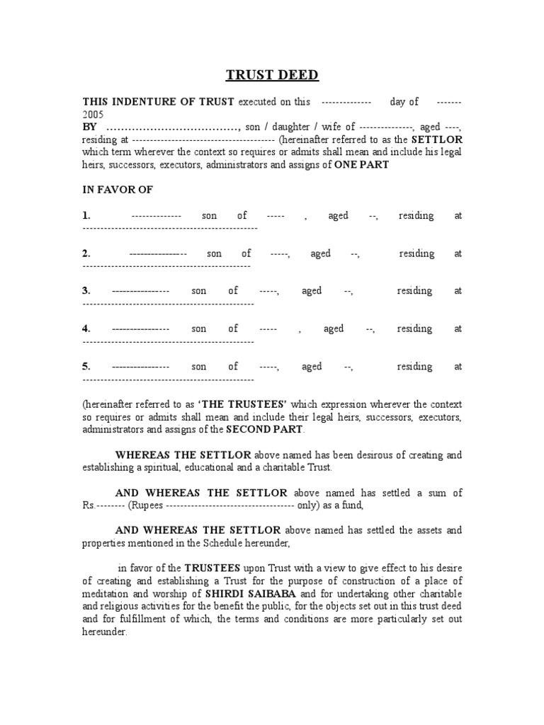Sample Trust Deed | PDF | Trust Law | Trustee