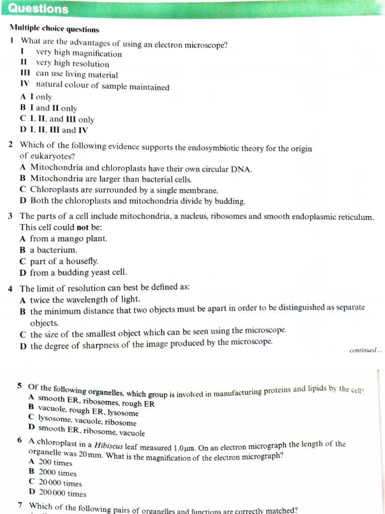 Electron Microscope and Cell Biology Quiz | PDF | Endoplasmic Reticulum ...