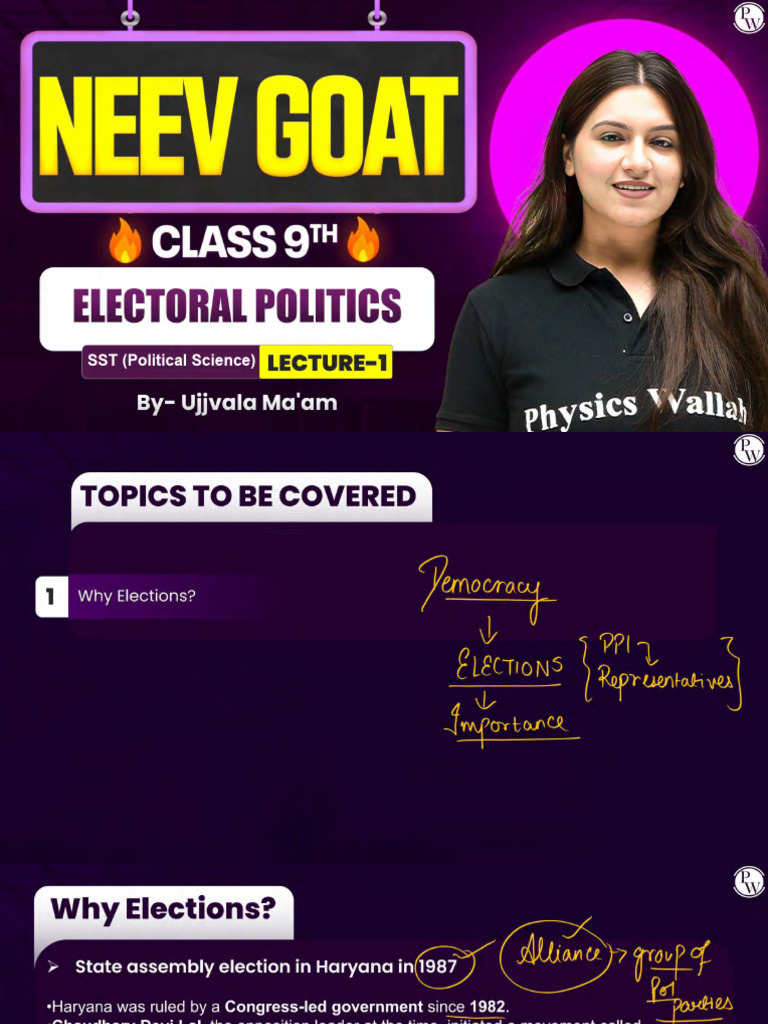 Political Science - Electoral Politics 01 Class Notes PDF | PDF