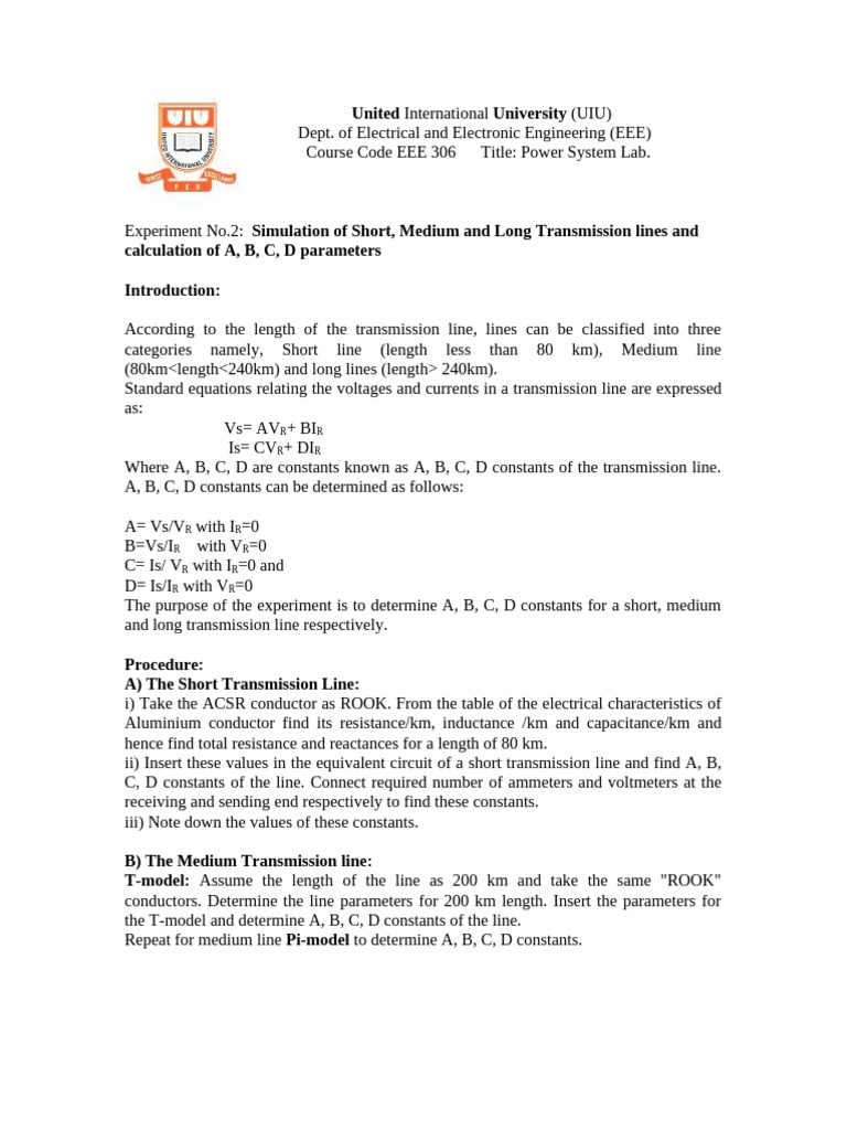 Power System Lab: Transmission Line Analysis | PDF | Transmission Line ...