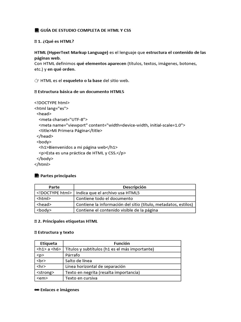 Guía de Estudio Completa de HTML y Css | PDF | HTML | Comunicación escrita