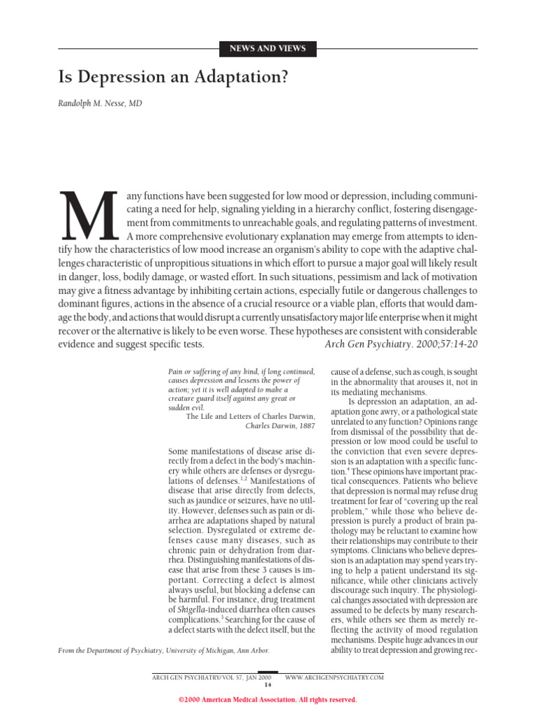 Is Depression An Adaptation | PDF | Depression (Mood) | Major ...