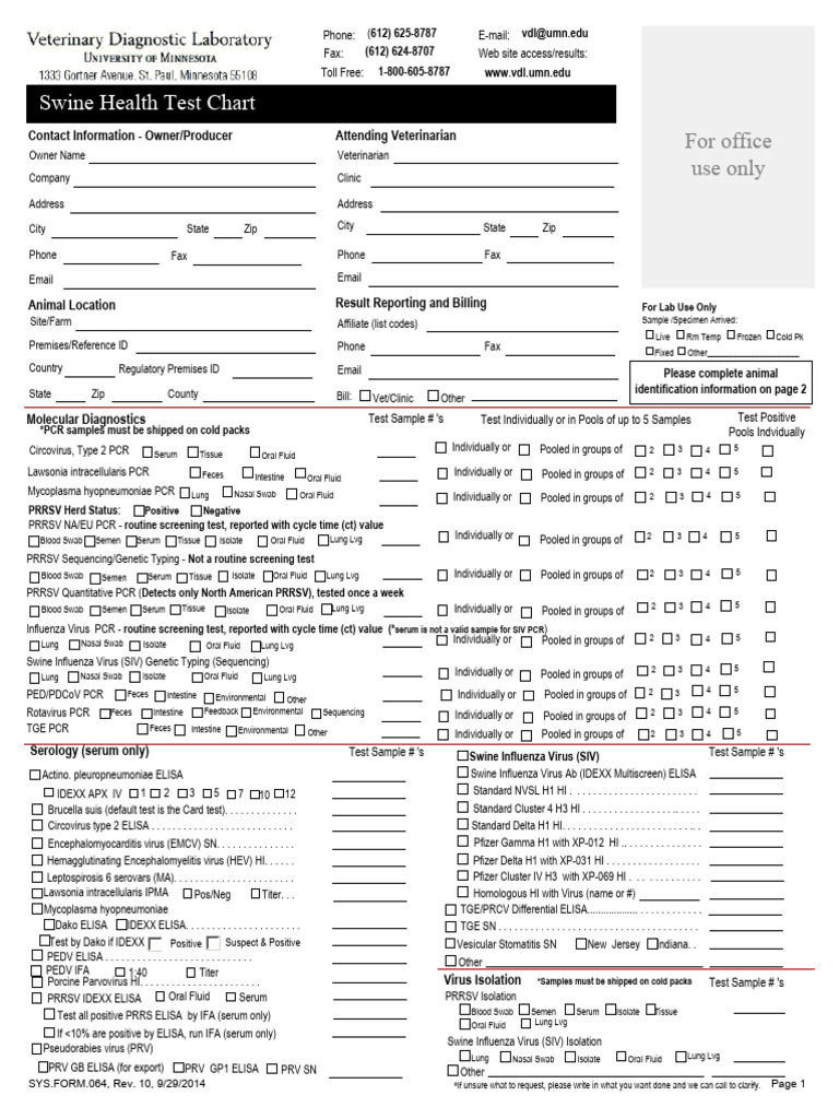 Submission Form - Veterinary Diagnostic Laboratory - University of ... | PDF | Influenza ...