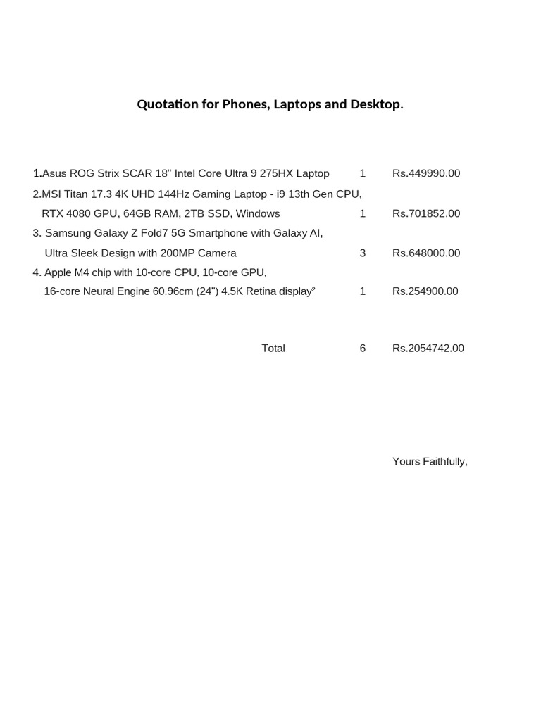 Tech Device Quotation: Laptops & Phones | PDF