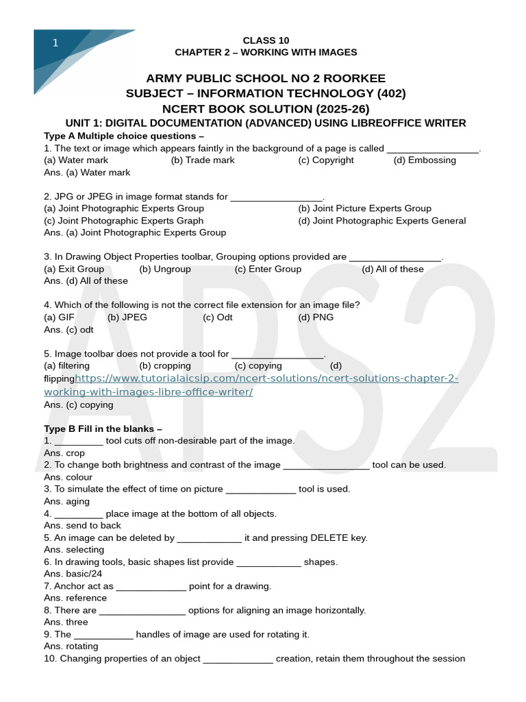 Class 10 It Book Unit 1 CH 2 Solution 2025 1 | PDF | Shape | Image