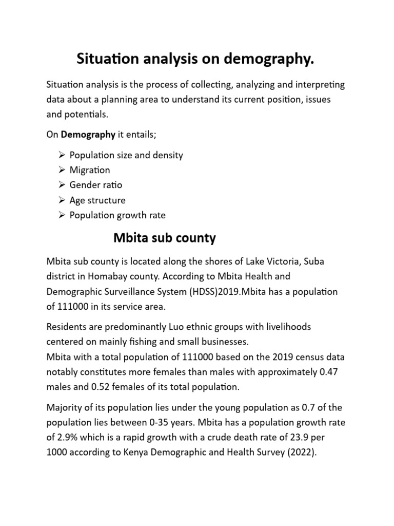 Demographic Analysis of Mbita Sub County | PDF | Demography ...