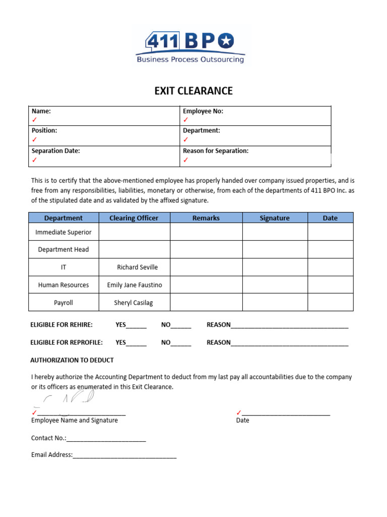 411BPO Exit Clearance | PDF