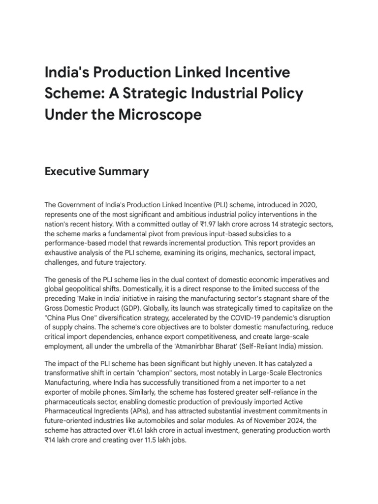PLI Scheme - Explained, Examples, Challenges | PDF | Subsidy | Policy