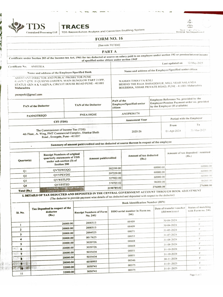 Form 16 (2024-2025) | PDF