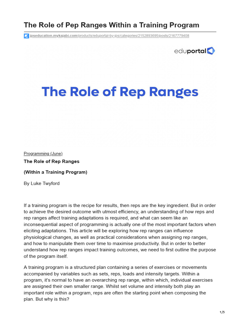 The Role of Pep Ranges Within A Training Program | PDF | Strength ...