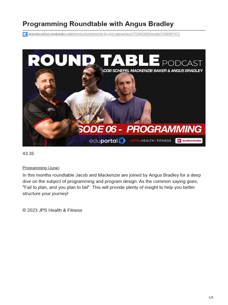 Programming Roundtable With Angus Bradley | PDF
