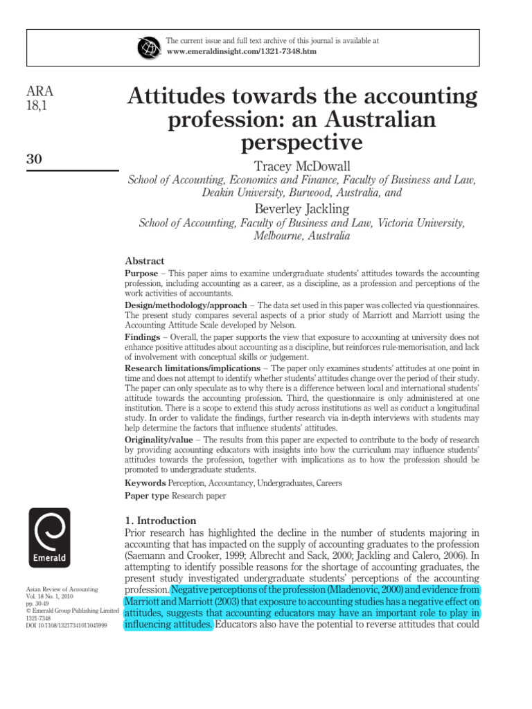 Australian Students' Attitudes Toward Accounting | PDF | Attitude ...