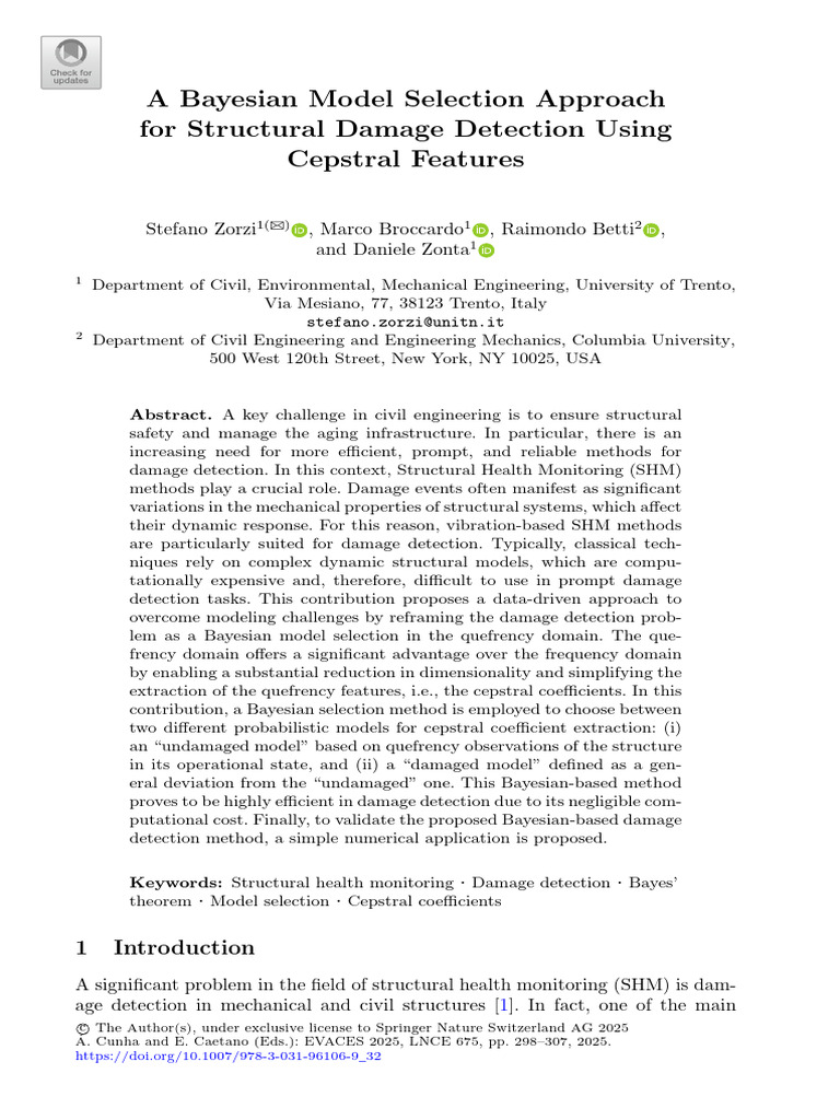 A Bayesian Model Selection Approach For Structural Damage Detection Using Cepstral Features ...