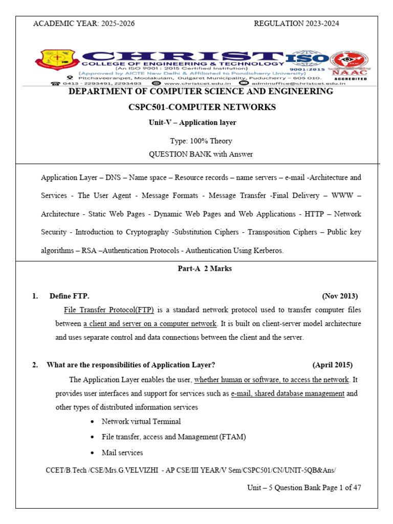 CN UNIT 5 QB WITH ANS (1) | PDF | World Wide Web | Internet & Web