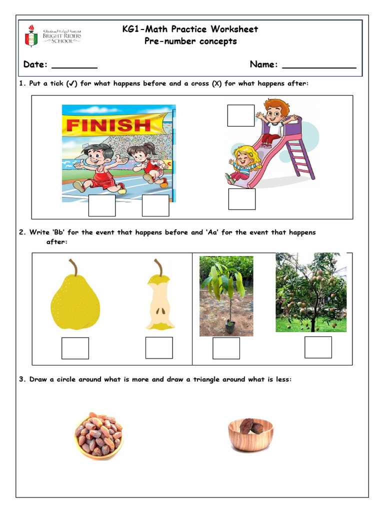 KG1 MATH EV2 LMS Worksheet Before After More Less - 30082025 - 045951 | PDF