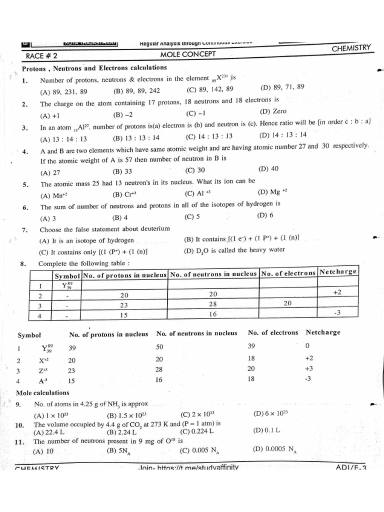 Mole Concept Practice Sheet | PDF
