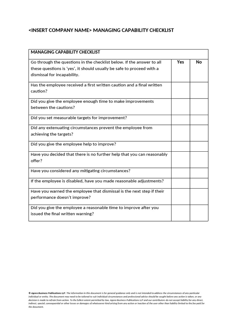 Managing Capability Checklist | PDF