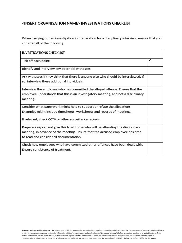 Investigations Checklist | PDF