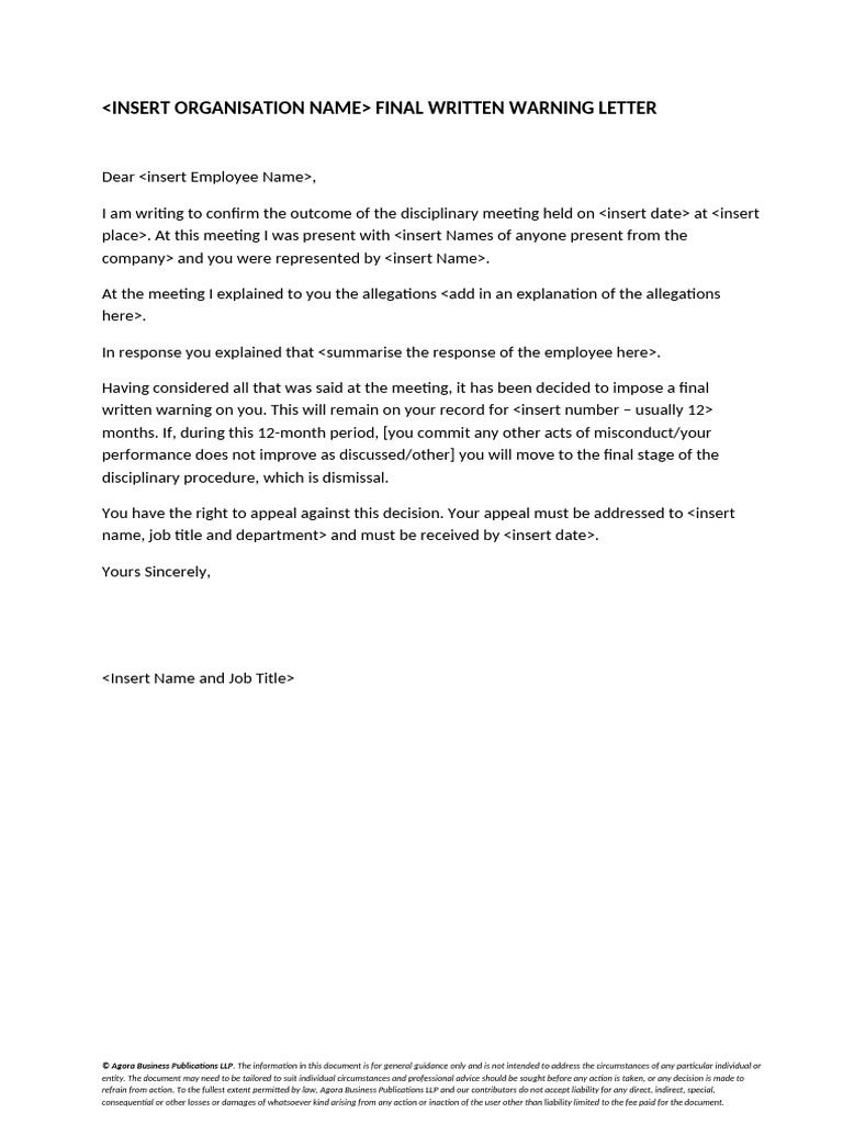 Final Written Warning Letter | PDF
