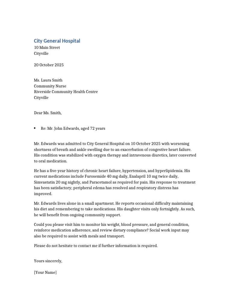 Discharge Letter CHF | PDF
