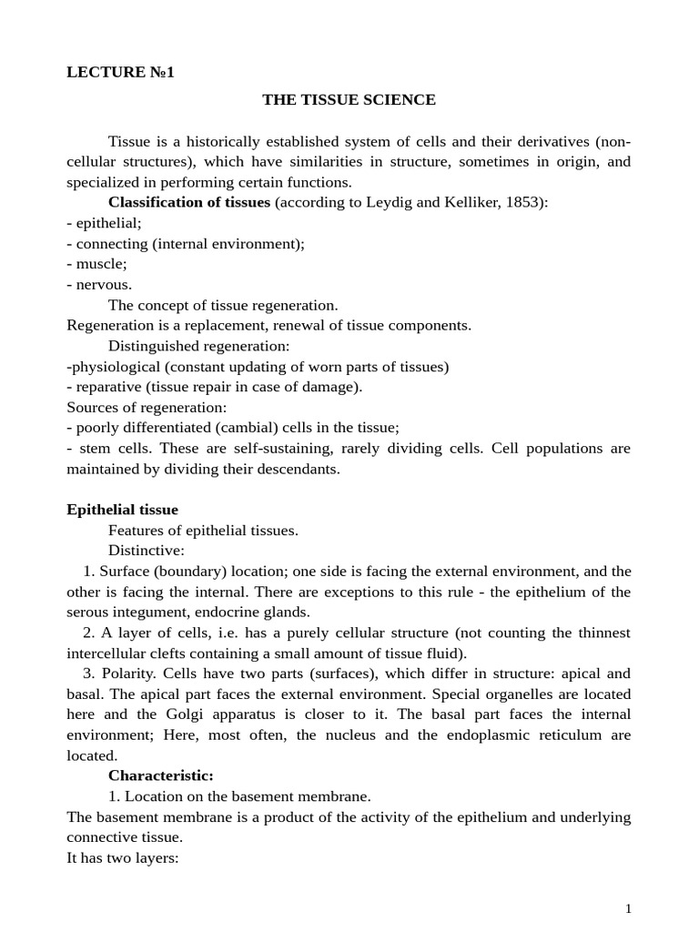 Lectures On General Histology | PDF | Epithelium | Hemoglobin