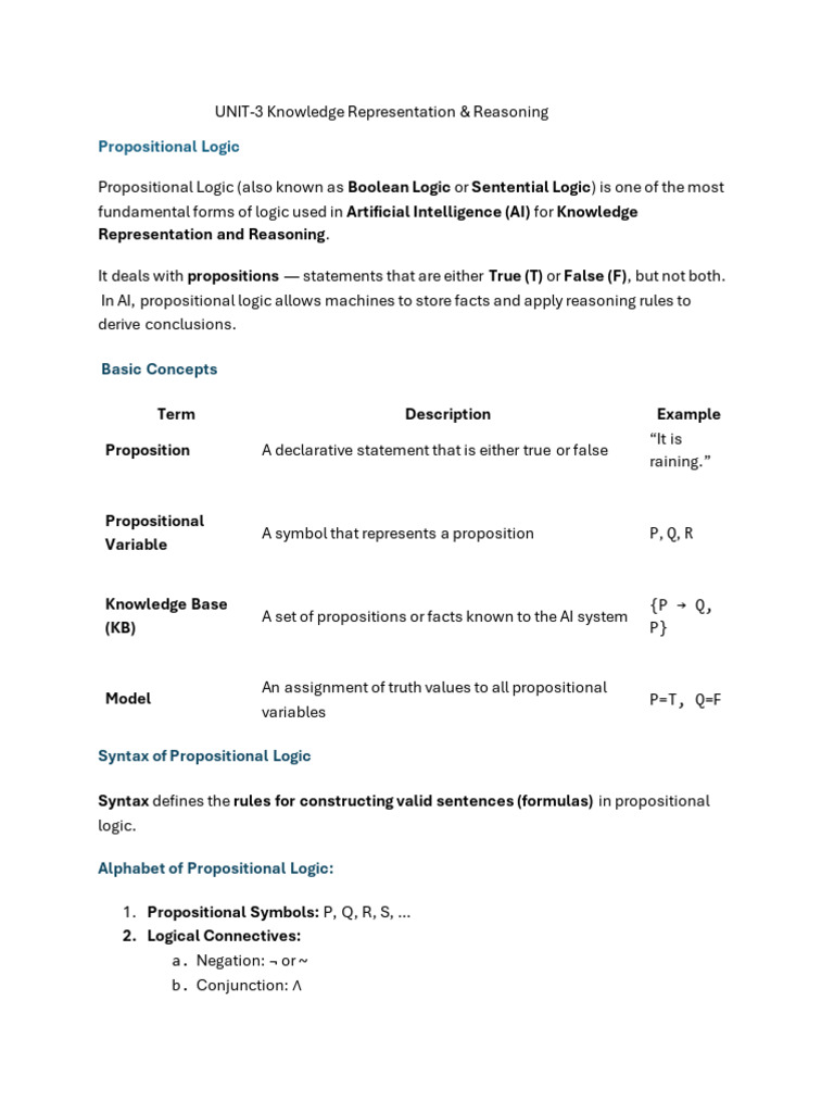 Unit-3 Ai | PDF | First Order Logic | Interpretation (Logic)