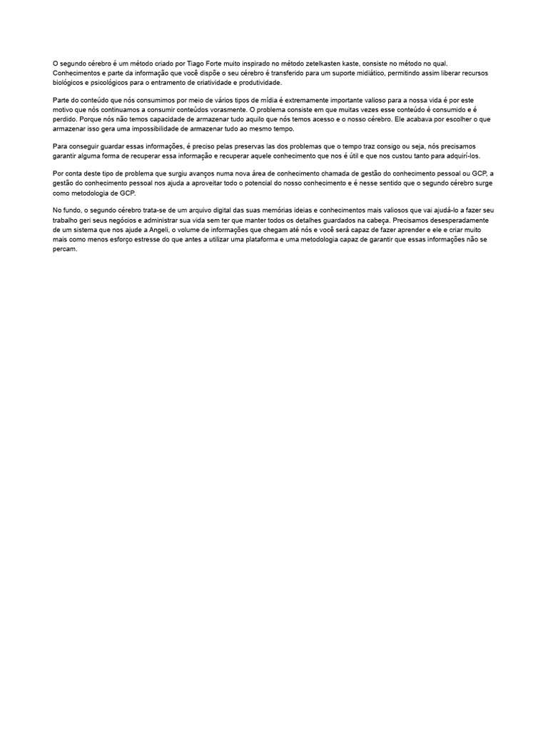 NOtas Thiago Forte O Segundo Cérebro. | PDF